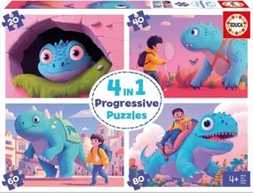 EDUCA Puzzle Přátelští dinosauři 4v1 / 20  40  60  80 dílků / od 4 let