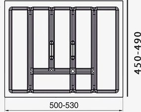 Vklad organizér 60 | plastový | do zásuvky kuchyňské skříňky 60 cm | šedý