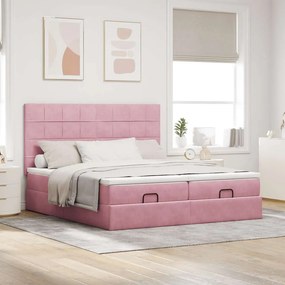 Osmanský rám postele s matrací růžová 200x200cm samet 3313783