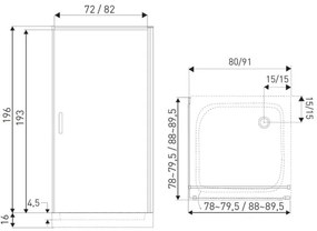 Novoterm Čtvercový sprchový kout NV-Hera 80x80 chrom/transparent + vanička