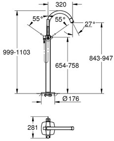 Grohe Grander - Páková vanová baterie na podlahu, chrom / zlato, 23318IG0