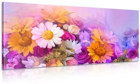 Obraz olejomalba barevných květů - 100x50 cm