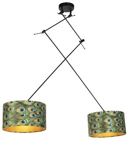 Závěsná lampa se sametovými odstíny páv se zlatem 35 cm - Blitz II černá