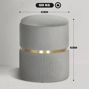 HOMCOM kulatý úložný taburet se sametovým potahem a odnímatelným víkem — 36.1 × 36.1 × 43.9 cm, světle šedý