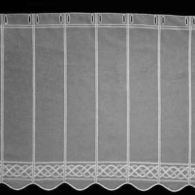 Českomoravská textilní voálová vitrážová záclona V516 vyšívané vlnky, s bordurou, bílá, výška 70cm (v metráži)
