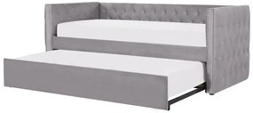 Výsuvná postel v šedém sametu 90 x 200 cm GASSIN Beliani