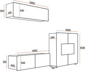GAB Obývací stěna LORONA 9, Bílá/Černá 105 cm