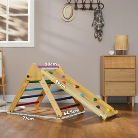 AIYAPLAY Skládací dřevěný lezecký trojúhelník 3v1 pro děti ve věku 18-48 měsíců se skluzavkou nebo rampou 147x64,5 cm Multi-barva