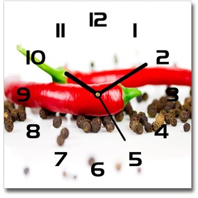 Wallmuralia Skleněné hodiny čtverec Chilli a pepř 30x30 cm