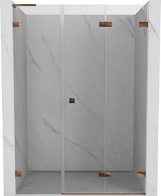 Mexen Lunar-F, L pravé sklápěcí sprchové dveře 125 cm, 8mm čiré sklo, růžové zlato profil, 836SL-125-050-60-00-P