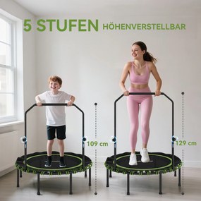 SPORTNOW Fitness trampolína s nastavitelnou rukojetí, sportovní trampolína do interiéru i exteriéru, ocel, plast, zelená A71-059V02GN