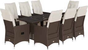 9dílný zahradní bistro set s poduškami hnědý polyratan 3276922
