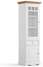 Massive home | Belluno Elegante bílá úzká vitrína z masivu s dubovou deskou levá