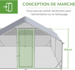 PawHut Venkovní Kurník pro Kuřata 12 m² - drátěné oplocení rozměrů 4L x 3W x 2H m - krytý prostor - pozinkovaná ocel | Aosom