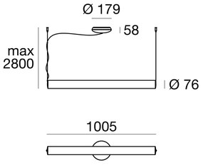 Linea Light 8845 Tu-O, závěsné svítidlo, 36W 3000K DALI, prům. 7,6cm, délka 100,5cm