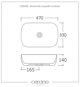 CERANO - Keramické umyvadlo na desku Lino - bílá lesklá - 47x33 cm