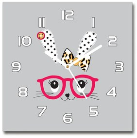 Wallmuralia Skleněné hodiny čtverec Králík v brýlích 30x30 cm