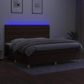 Box spring postel s matrací a LED tmavě hnědá 200x200 cm textil 3135704