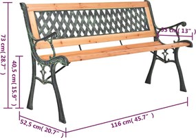 Zahradní lavice 116 cm litina a masivní jedlové dřevo 319571