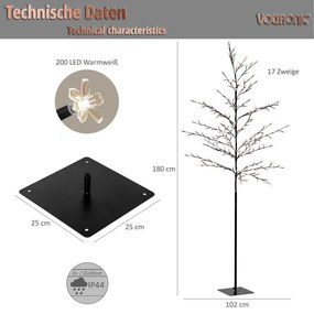 VOLTRONIC® 84889 VOLTRONIC Třešňový květ 180 cm s osvětlením, 220 LED