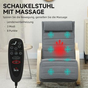 HOMCOM Houpací křeslo s masážní funkcí, bederním vyhříváním, 3 režimy, látkové čalounění, šedé