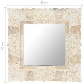 Zrcadlo bílé 50 x 50 cm masivní mangovníkové dřevo - Default Title