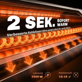 Outsunny Infračervený topný radiátor 2500 W terasový topič s dotykovým ovládáním a dálkovým ovládáním, 3 stupně výkonu, výškově nastavitelný stojan