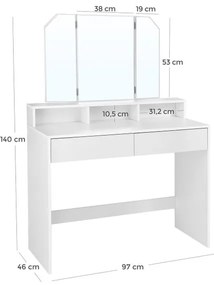 VASAGLE Toaletní stolek se zrcadlem 100x40x142 cm bílý