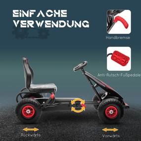 HOMCOM Motokára, dětské vozidlo s nastavitelným sedadlem, šlapací vozidlo s gumovými pneumatikami, pedály, ruční brzda, pro děti od 5 do 12 let, venk…