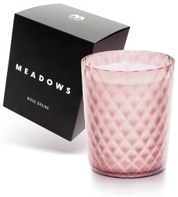 MEADOWS Luxusní vonná svíčka Rose Desire 200 g, růžová barva, sklo