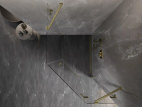 Mexen Lunar, pravý výklopný pětiúhelníkový sprchový kout 90 x 100 cm, 8mm čiré sklo, zlatý matný profil, 831-090P-100L-55-00-P