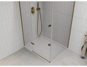Mexen Roma sprchový kout s otočnými dveřmi 120 x 90 cm, Průhledné, Zlatá + sprchová vanička Flat - 854-120-090-50-00-4010