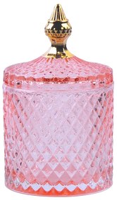 Růžová skleněná kulatá dóza s víčkem Bonboniéra - Ø 11*18 cm