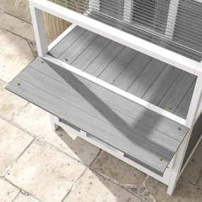PawHut kočičí jeskyně, kočičí bouda z jedlového dřeva, kočičí domek s balkonem, vchody, pro kočky do 5 kg, venkovní, 64 x 87 x 76 cm, světle šedá