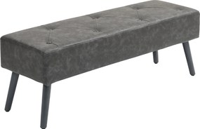 HOMCOM Vintage lavice 114 x 38 x 42 cm – polstrovaná, umělá kůže & dřevěné nohy, šedá