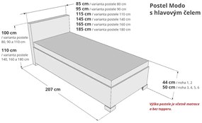 NEW DESIGN postele Válenda MODO s hlavovým čelem a úložným prostorem, matrace a rošt v ceně, 90×200 cm Velikost postele: 90 × 200 cm, Strana: Levá