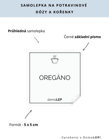 Samolepka na kořenky OREGÁNO průhledná  5 × 5 cm základní písmo