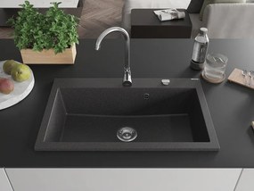 Mexen Elix granitový dřez 1-komorový 800 x 500 mm, černý s tečkami, sifon chrom - 6527801005-76