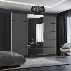 Šatní skříň SERENITY 232 cm Belini černý mat / šedý mat s posuvnými dveřmi a zrcadlem  MBP SERENITY SZP8/0/B/SR/0/HIAL