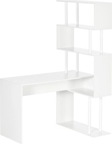HOMCOM Rohový stůl se zásuvkami Moderní design L-tvarový počítačový stůl s dřevěnými policemi 120 x 80 x 176 cm Bílá