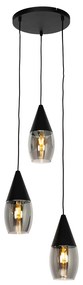 Moderní závěsné svítidlo černé s kouřovým sklem 3-světlo - Drop