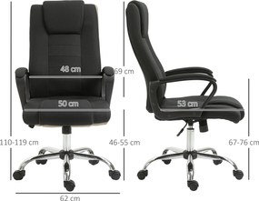 Výškově nastavitelná kancelářská židle Vinsetto, ergonomická kancelářská židle, počítačová židle s houpací funkcí, černá, 62 x 62 x 110-119 cm | Aosom