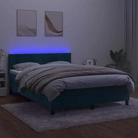 Box spring postel s matrací a LED tmavě modrá 140x200 cm samet 3134409