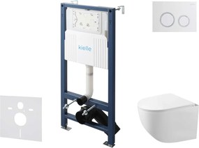 kielle Genesis New - Set předstěnové instalace, kompaktního klozetu Gaia, Rimless, sedátka softclose a tlačítka Gemini New II, lesklá bílá/chrom 30528SS85