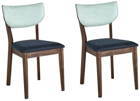 Sada 2 dřevěných jídelních židlí tmavé dřevo/modré MOKA Beliani