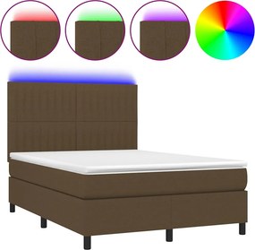 Box spring postel s matrací a LED tmavě hnědá 140x190 cm textil 3135032