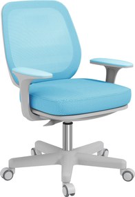 Ergonomická židle Vinsetto z prodyšného materiálu s 5 kolečky, nastavitelná kancelářská židle, 55x48x82.5-94.5 cm, modrá | Aosom