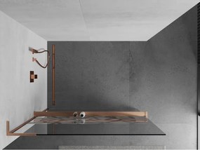 Mexen Kioto+ L, sprchová zástěna Walk-In s poličkou a věšákem 70 x 200 cm, 8mm čiré sklo bílý vzor, ​​měděný matný profil, 800-070-123-65-85