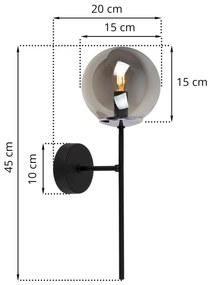 Nástěnné svítidlo Paris, 1x grafitové skleněné stínítko, B/CH