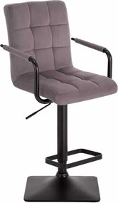 LuxuryForm DESIGN Barová židle VERONA BLACK VELUR na černé hranaté podstavě - tmavě šedá